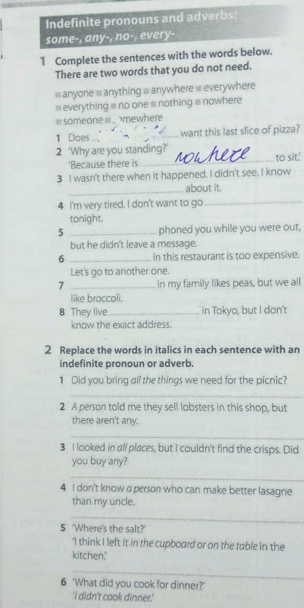 Indefinite pronouns and adverbs some- any- | StudyX