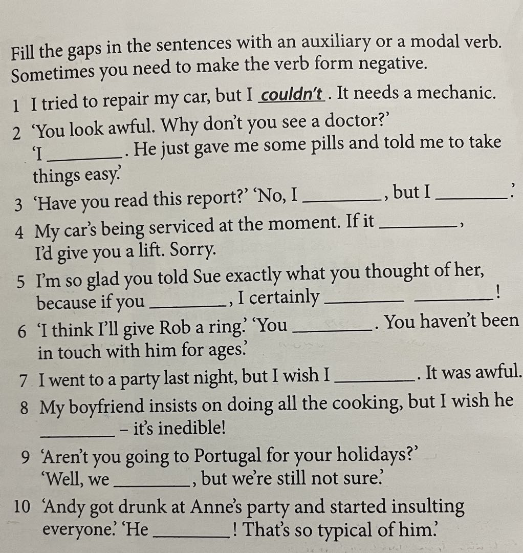 Fill the gaps in the sentences with an | StudyX