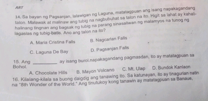 ART 14 Sa bayan ng Pagsanjan lalawigan ng | StudyX