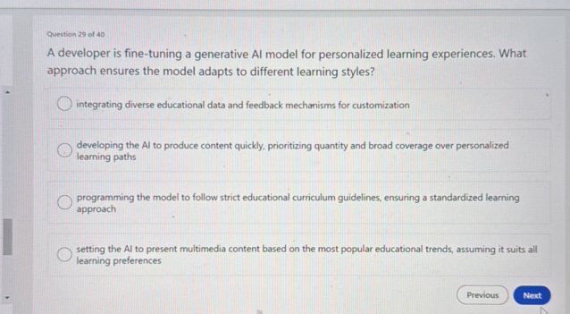 Question 29 of 40 A developer is fine-tuning | StudyX