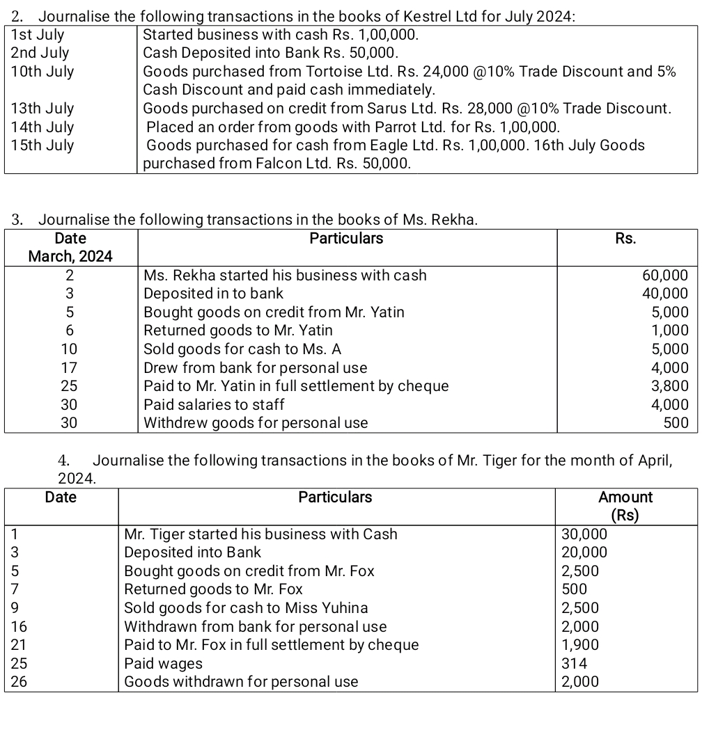 2 Journalise the following transactions in | StudyX