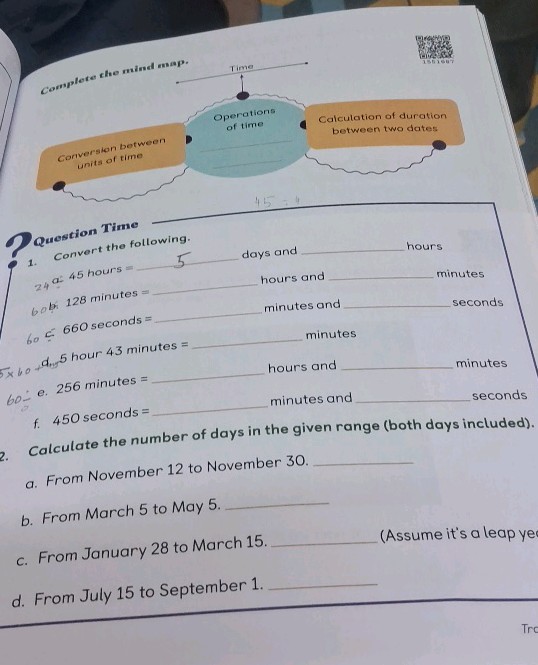 Complete the mind map Time Conversion | StudyX