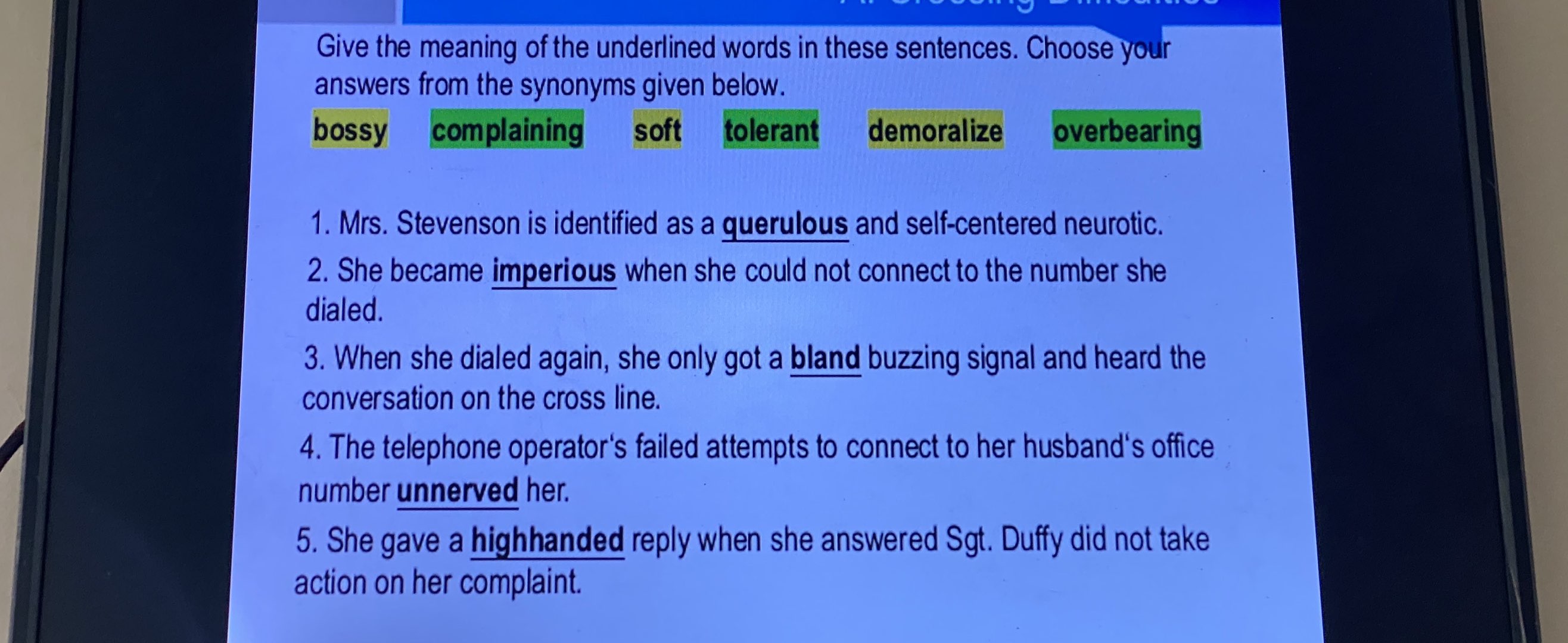 A Give the meaning of the underlined words in these sentences Choose ...