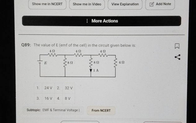Q89 The value of E (emf of the cell) in the | StudyX