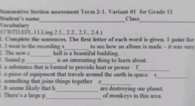 Summative Section assessment Term 2-1 | StudyX