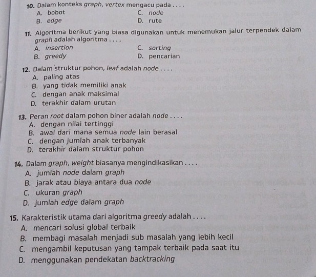 10 Dalam konteks graph vertex mengacu pada A | StudyX