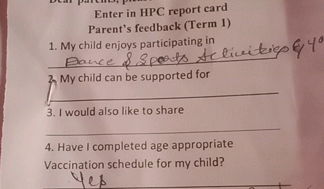 Enter in HPC report card Parents feedback | StudyX