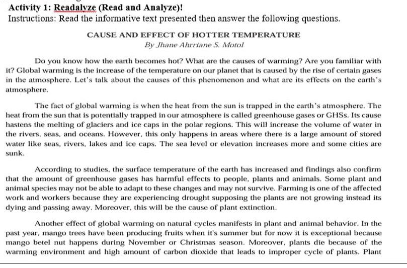 Activity 1 Readalyze (Read and | StudyX