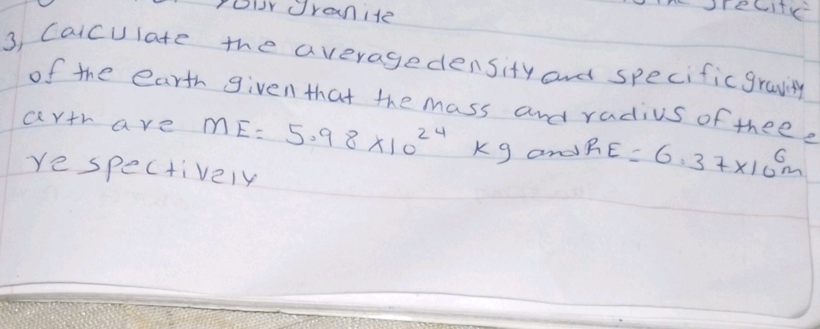 3 Calculate the average density and specific | StudyX