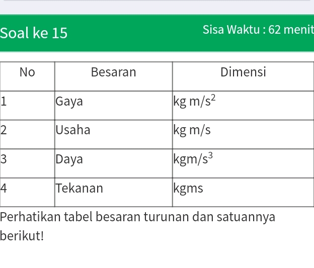 Perhatikan tabel besaran turunan dan | StudyX