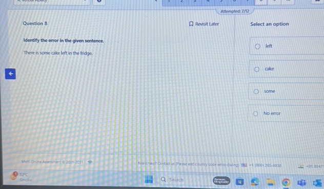 Question 8 Identify the error in the given | StudyX