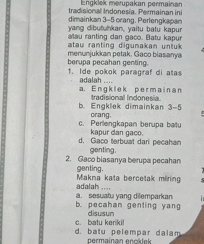 Engklek merupakan permainan tradisional | StudyX