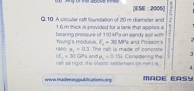 Q10 A circular raft foundation of 20 m | StudyX