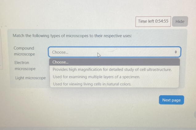 Match the following types of microscopes to | StudyX
