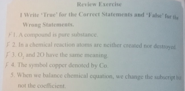 Review Exercise I Write True for the Correct | StudyX