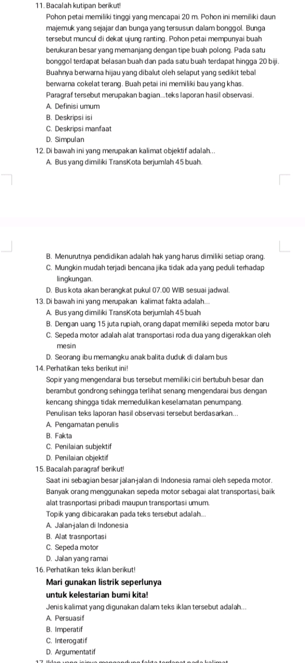 11 Bacalah kutipan berikut Pohon petai | StudyX