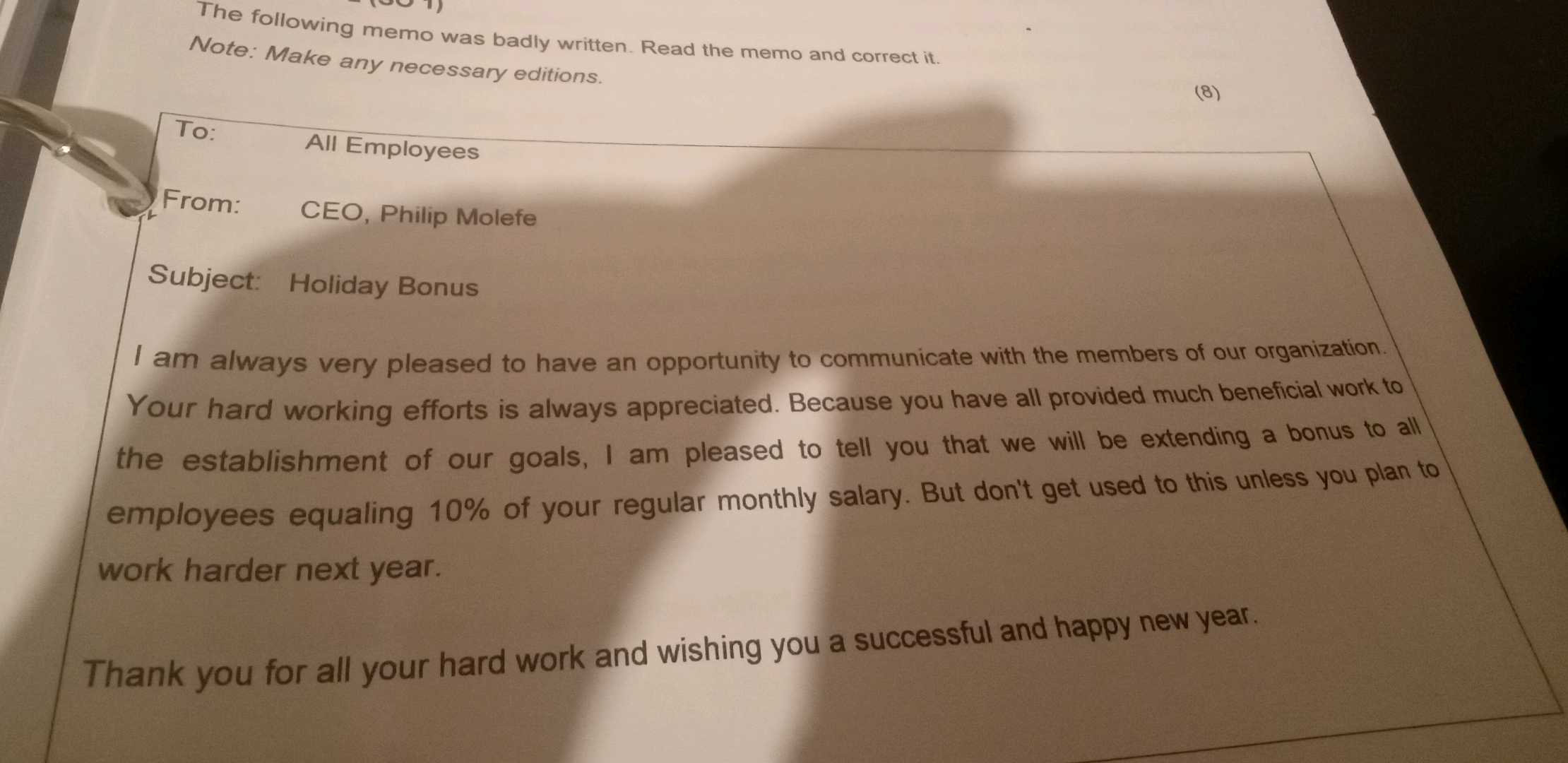 The following memo was badly written Read | StudyX