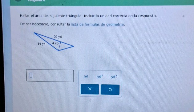 Hallar el rea del siguiente tringulo Incluir | StudyX