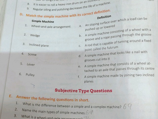 D Match the simple machine with its correct | StudyX