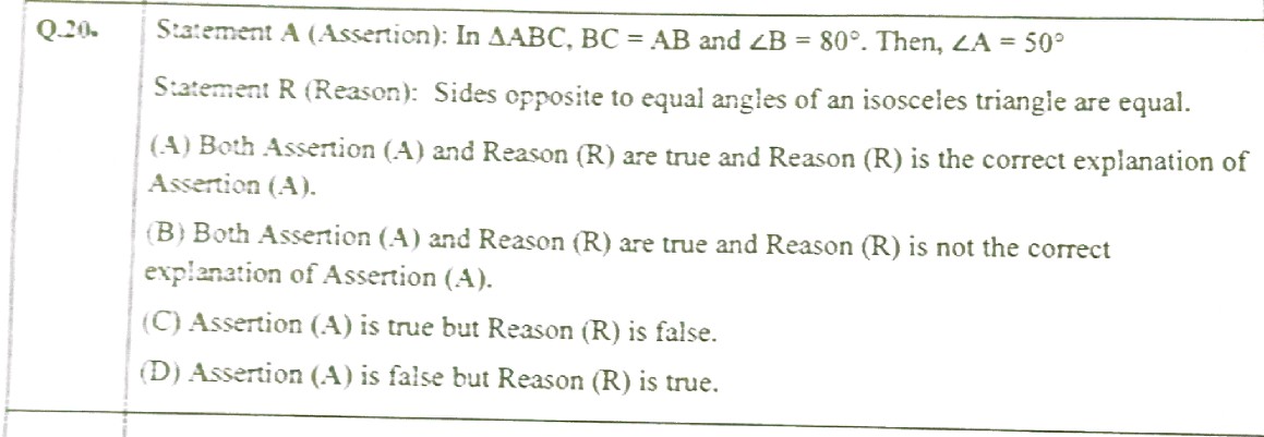Q20 Statement A Assertion In ABC BC AB and B | StudyX