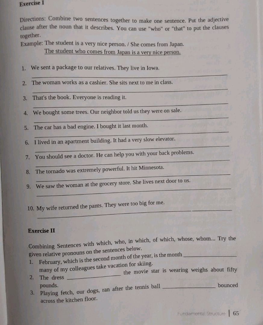 Exercise I Directions Combine two sentences | StudyX