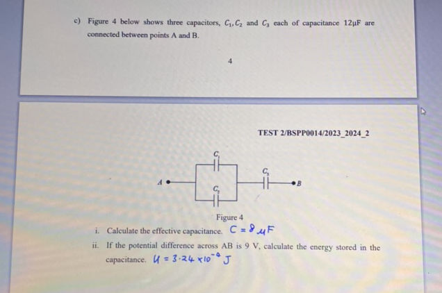 c) Figure 4 below shows three capacitors C C | StudyX