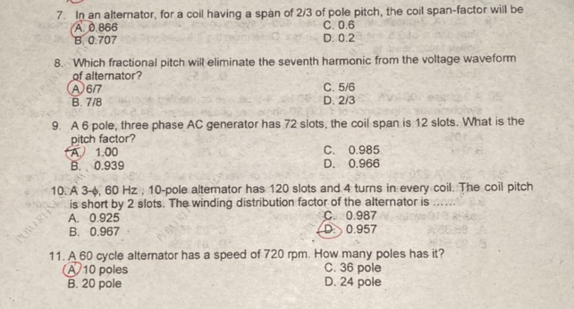 7 In an alternator for a coil having a span | StudyX