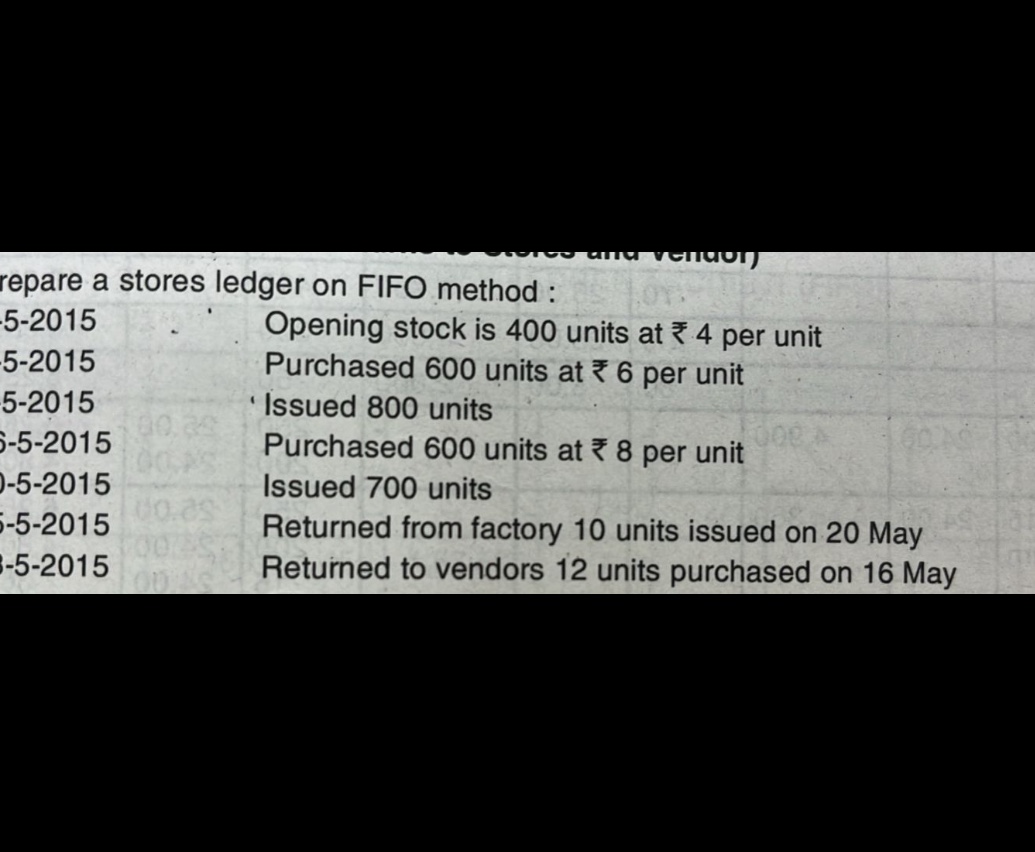 Prepare a stores ledger on FIFO method | StudyX