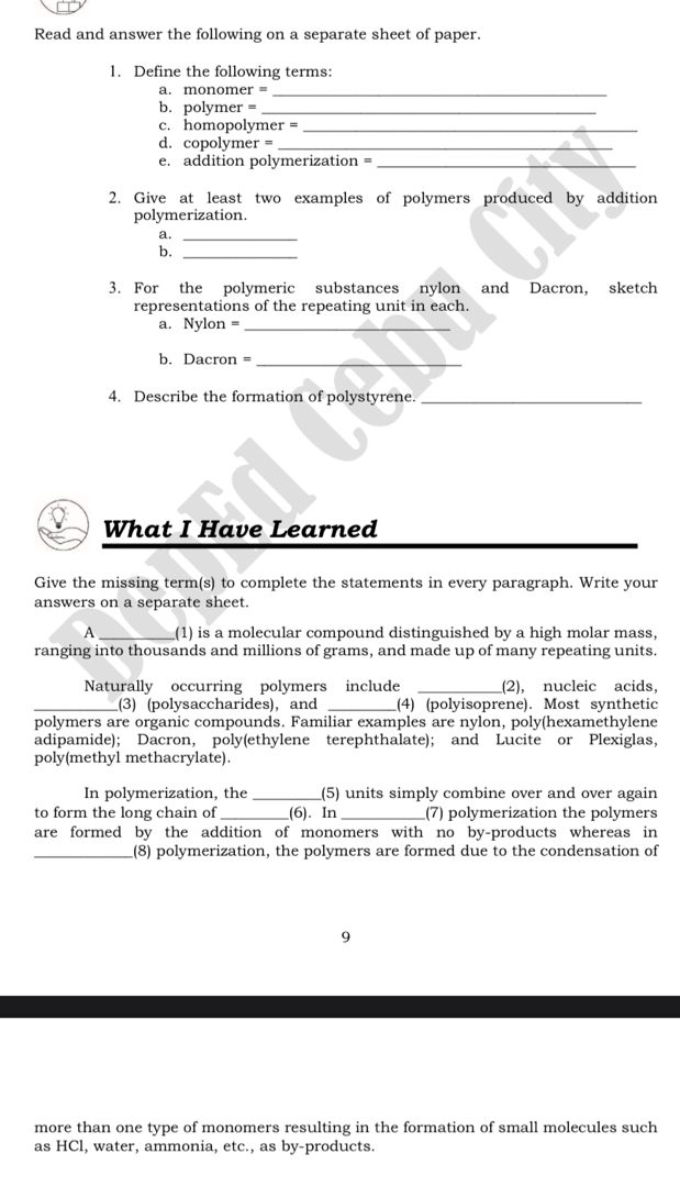 Read and answer the following on a separate | StudyX