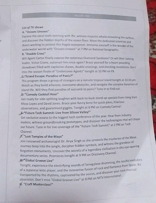 List of TV shows A Oceans Unseen Explore the | StudyX