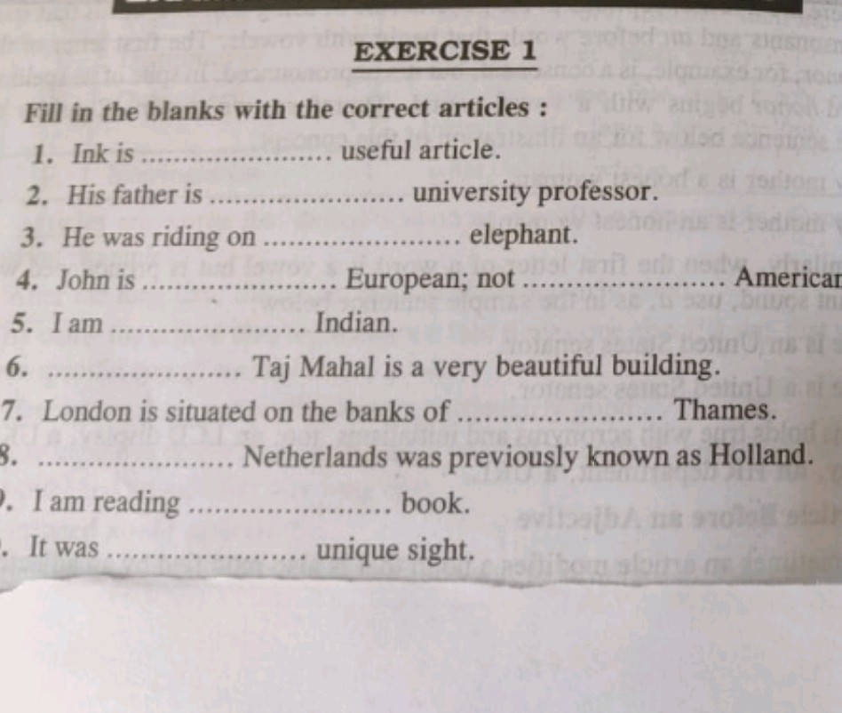 EXERCISE 1 Fill in the blanks with the | StudyX