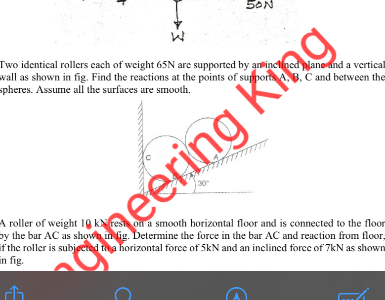 Two identical rollers each of weight 65N are | StudyX