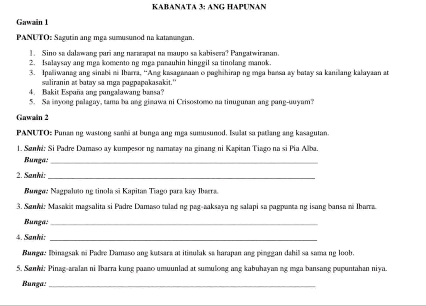 3 ANG HAPUNAN Gawain 1 PANUTO Sagutin ang | StudyX