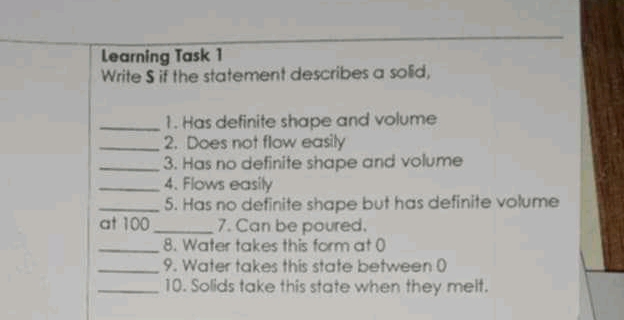 Learning Task 1 Write S if the statement | StudyX