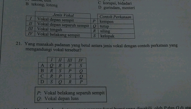 21 Yang manakah padanan yang betul antara | StudyX