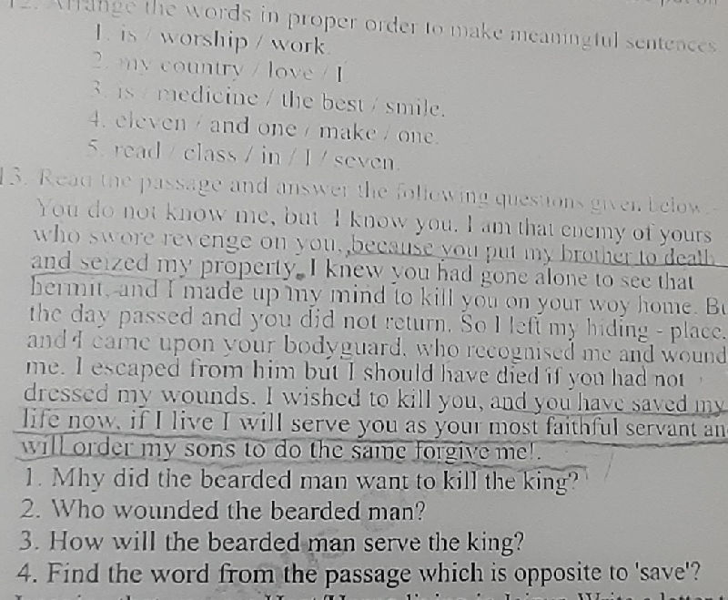 Arrange the words in proper order to make | StudyX