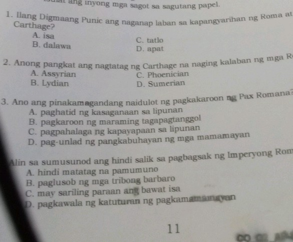 1 Ilang Digmaang Punic ang naganap laban sa | StudyX