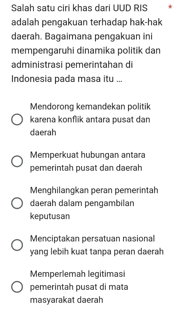 Salah satu ciri khas dari UUD RIS adalah | StudyX