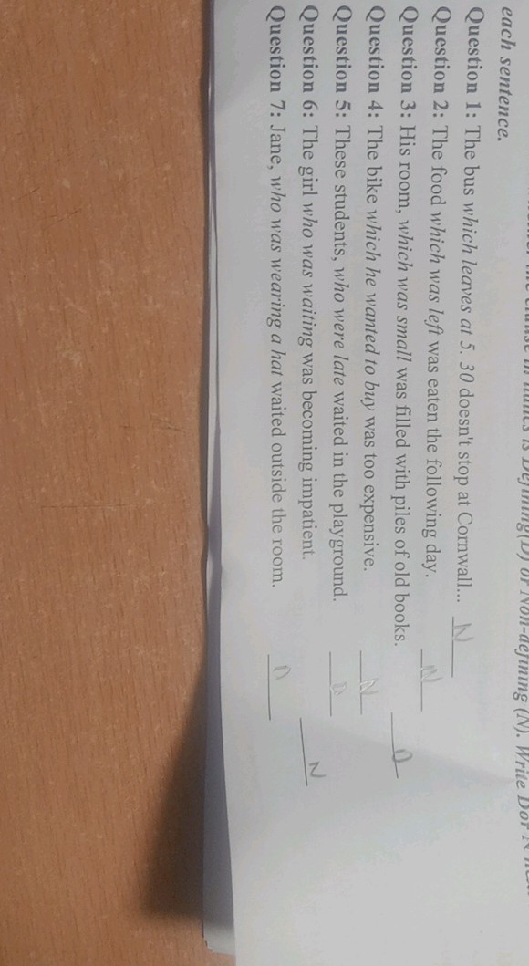 each sentence Defining(D) or Non-defining | StudyX