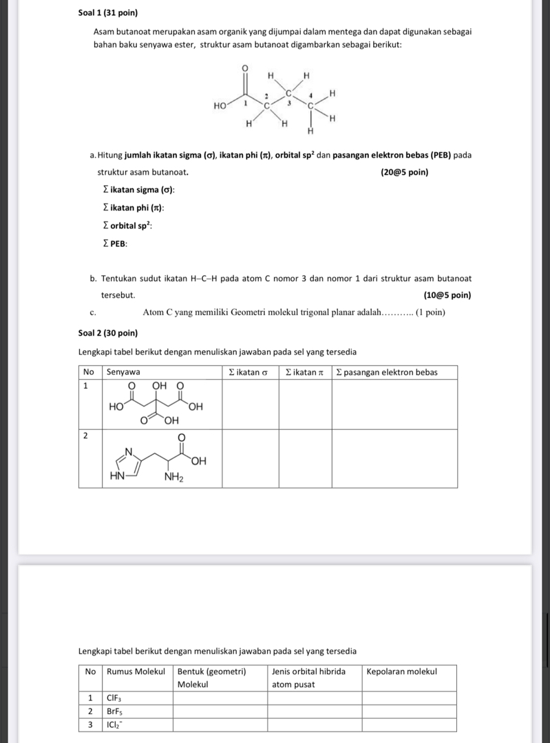 Soal 1 (31 poin) Asam butanoat merupakan | StudyX