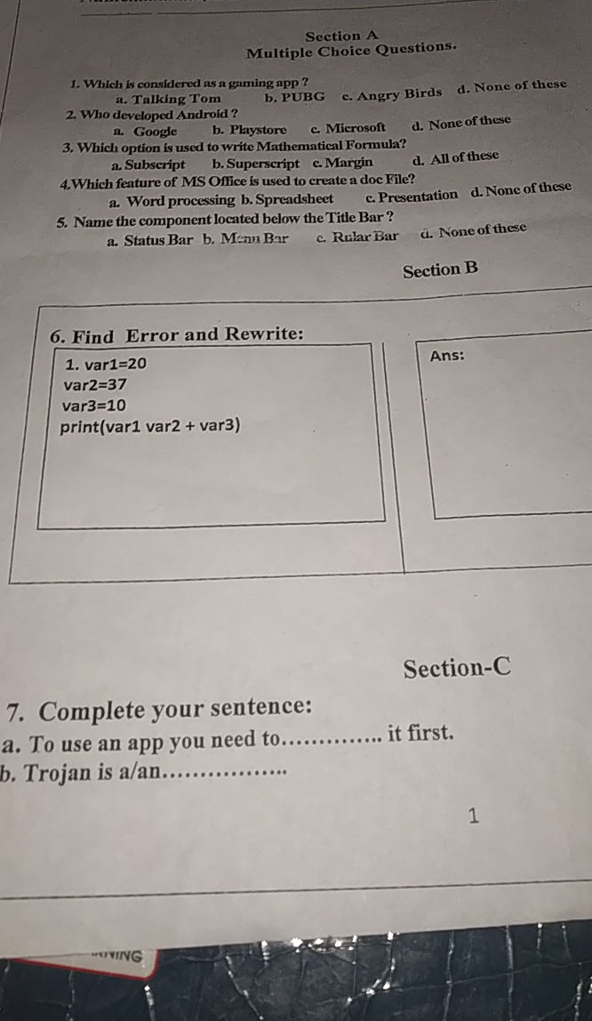 Section A Multiple Choice Questions 1 Which | StudyX