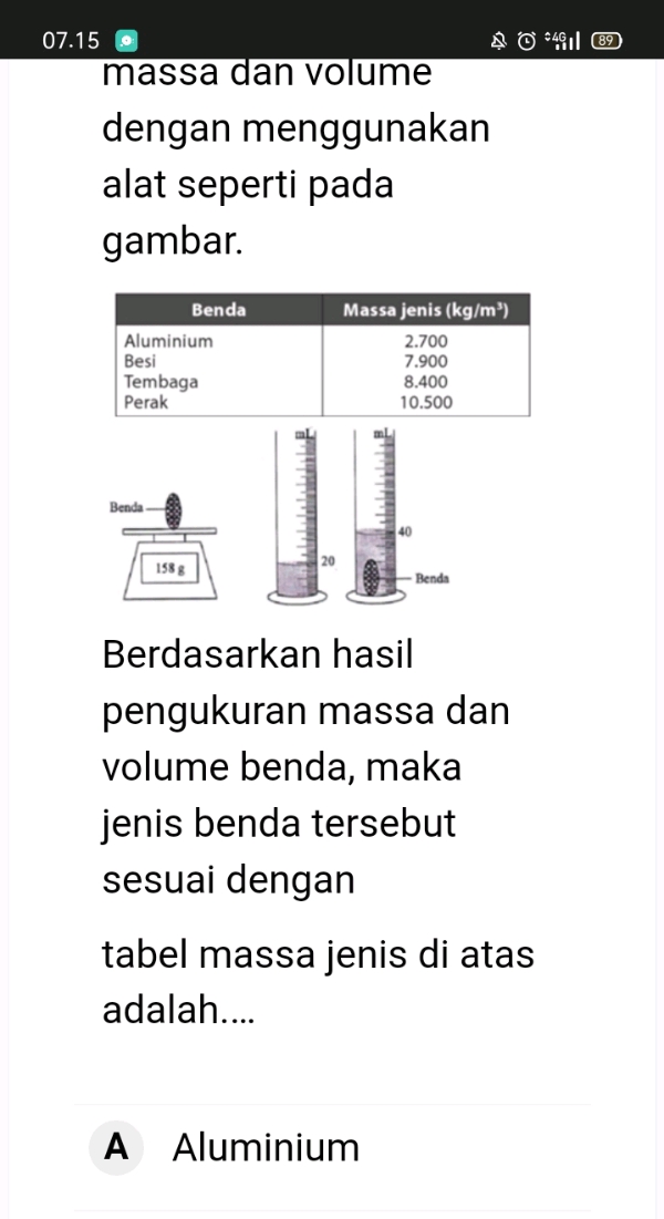 massa dan volume dengan menggunakan alat | StudyX