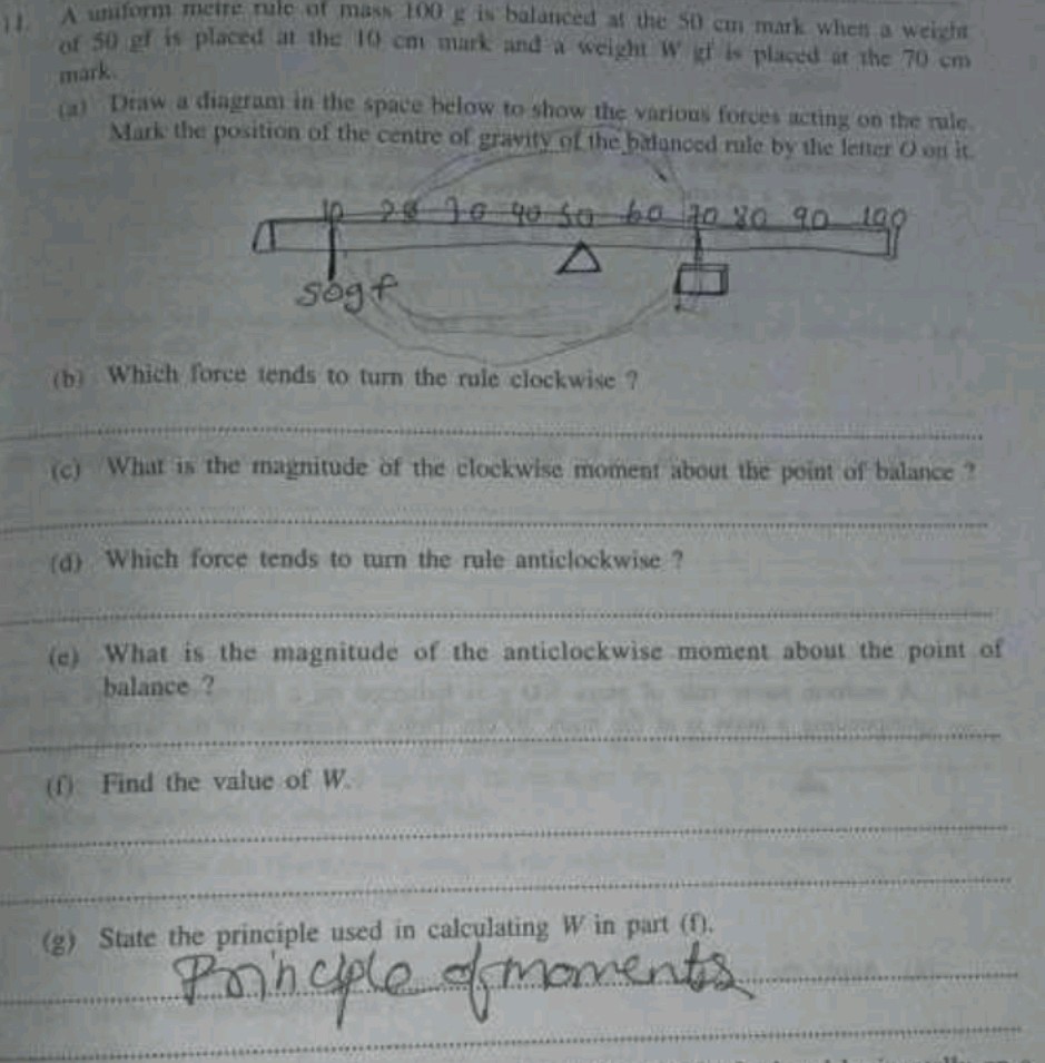 11 A uniform metre rule of mass 100 g is | StudyX