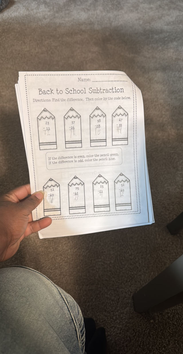 Name Back to School Subtraction Directions | StudyX