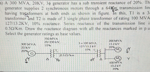 a) A 300 MVA 20KV 3 generator has a sub