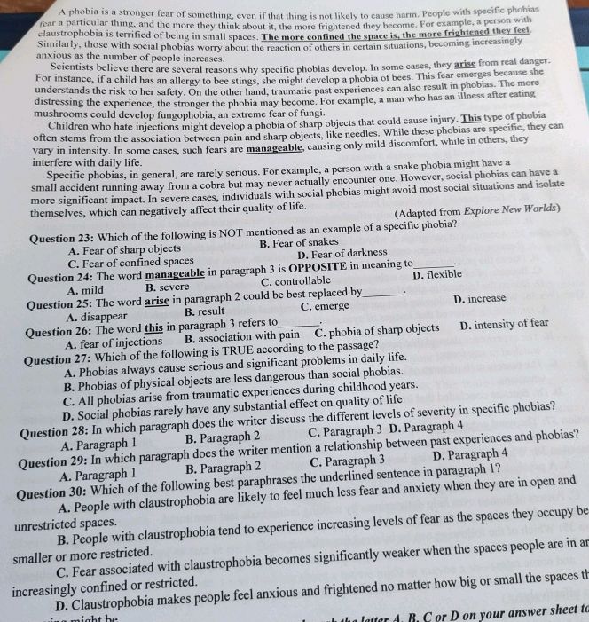 A phobia is a stronger fear of something | StudyX