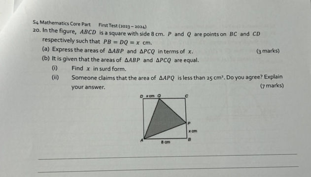 S4 Mathematics Core Part First Test | StudyX