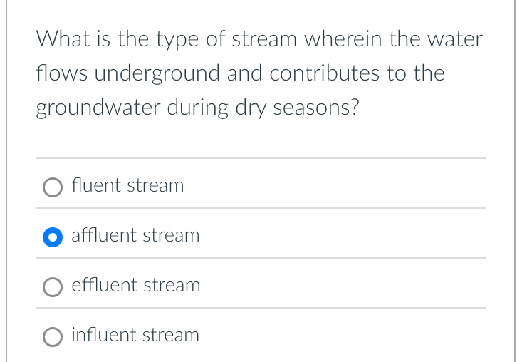 What is the type of stream wherein the water | StudyX