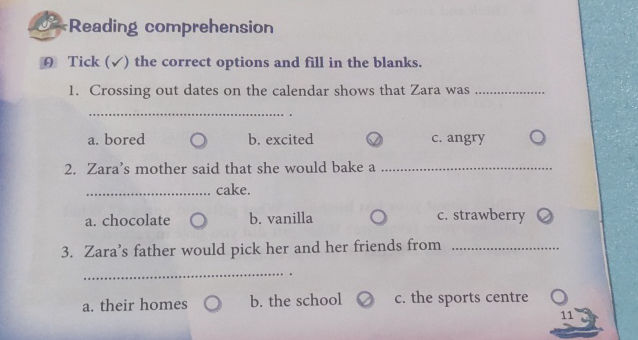 Reading comprehension Tick (v) the correct | StudyX