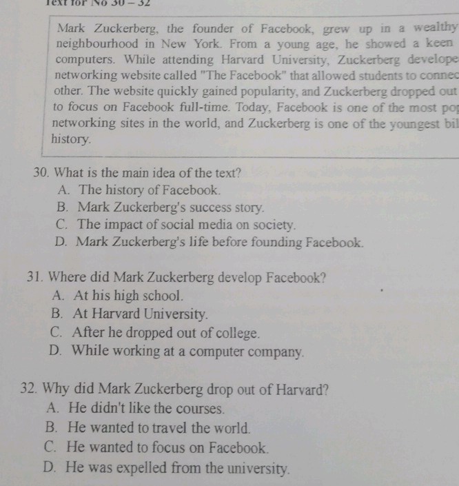 Mark Zuckerberg the founder of Facebook grew | StudyX